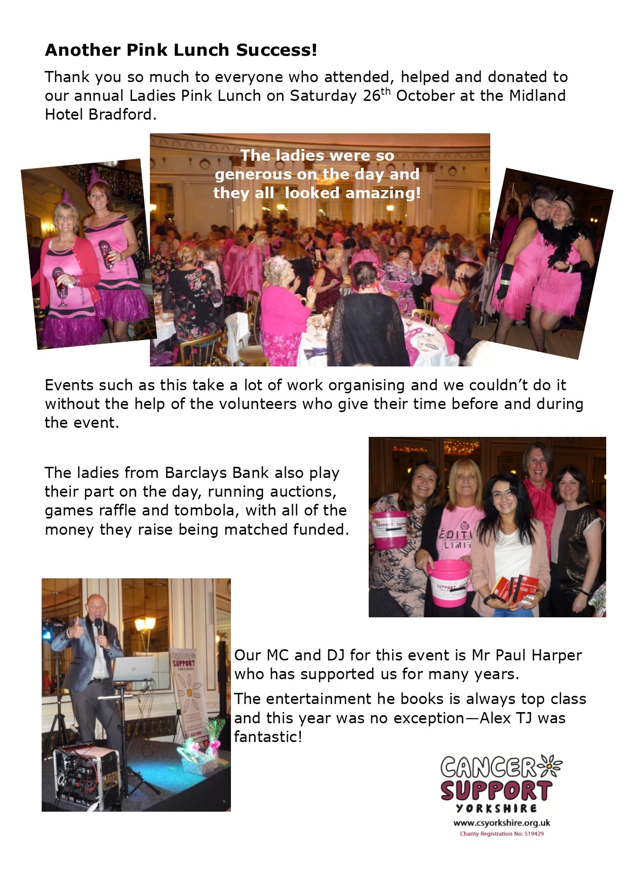 Annual Ladies Pink Lunch – Cancer Support Yorkshire